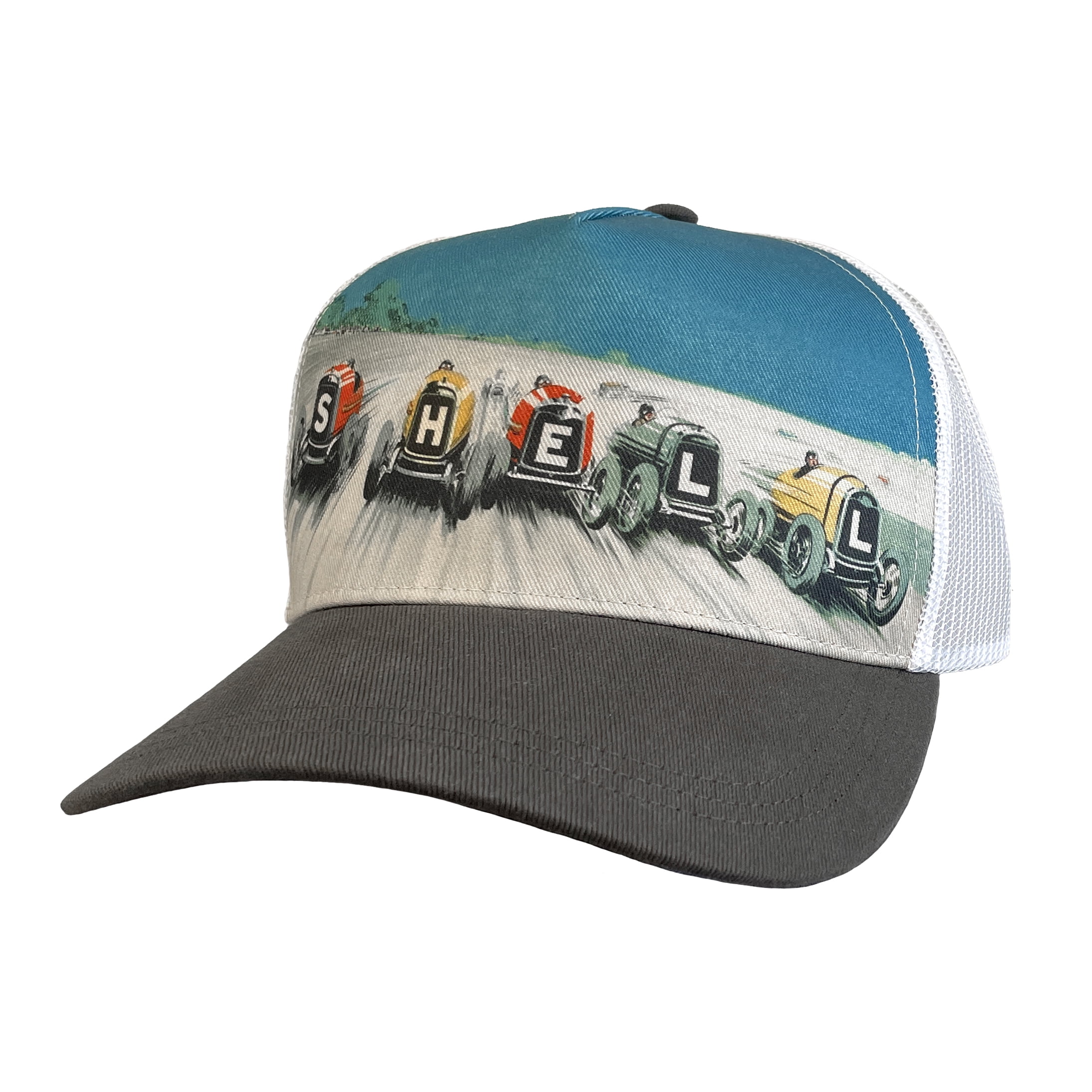 Shell Heritage Adjustable Size Adult Trucker Hat with Antique Race Cars ...