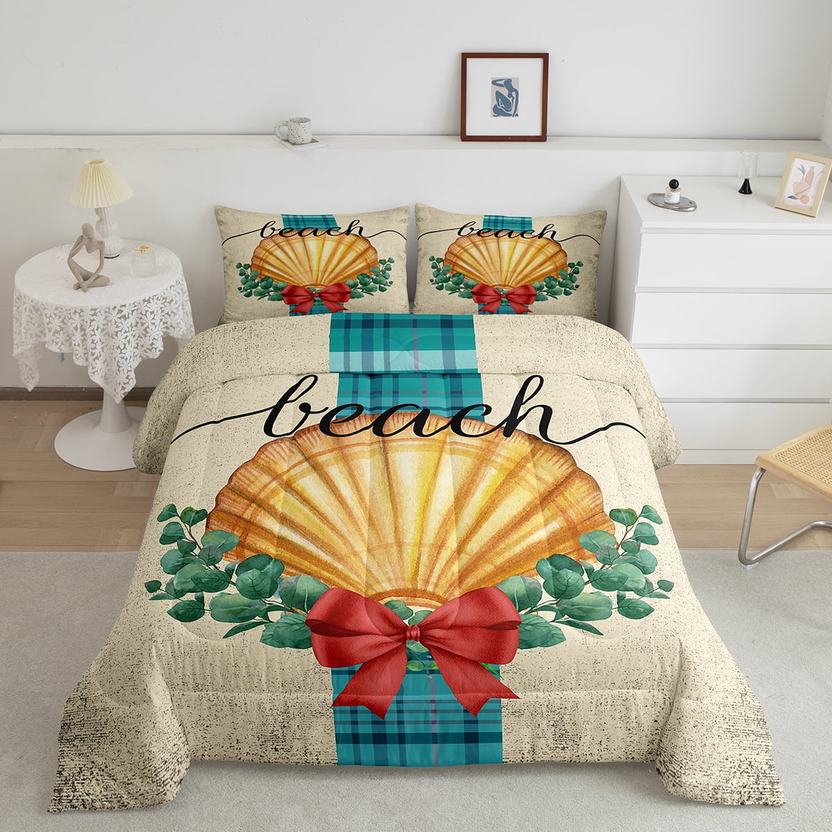 Shell King Bedding Set for Boys,Ocean Quilt Tropical Hawaii Beach ...