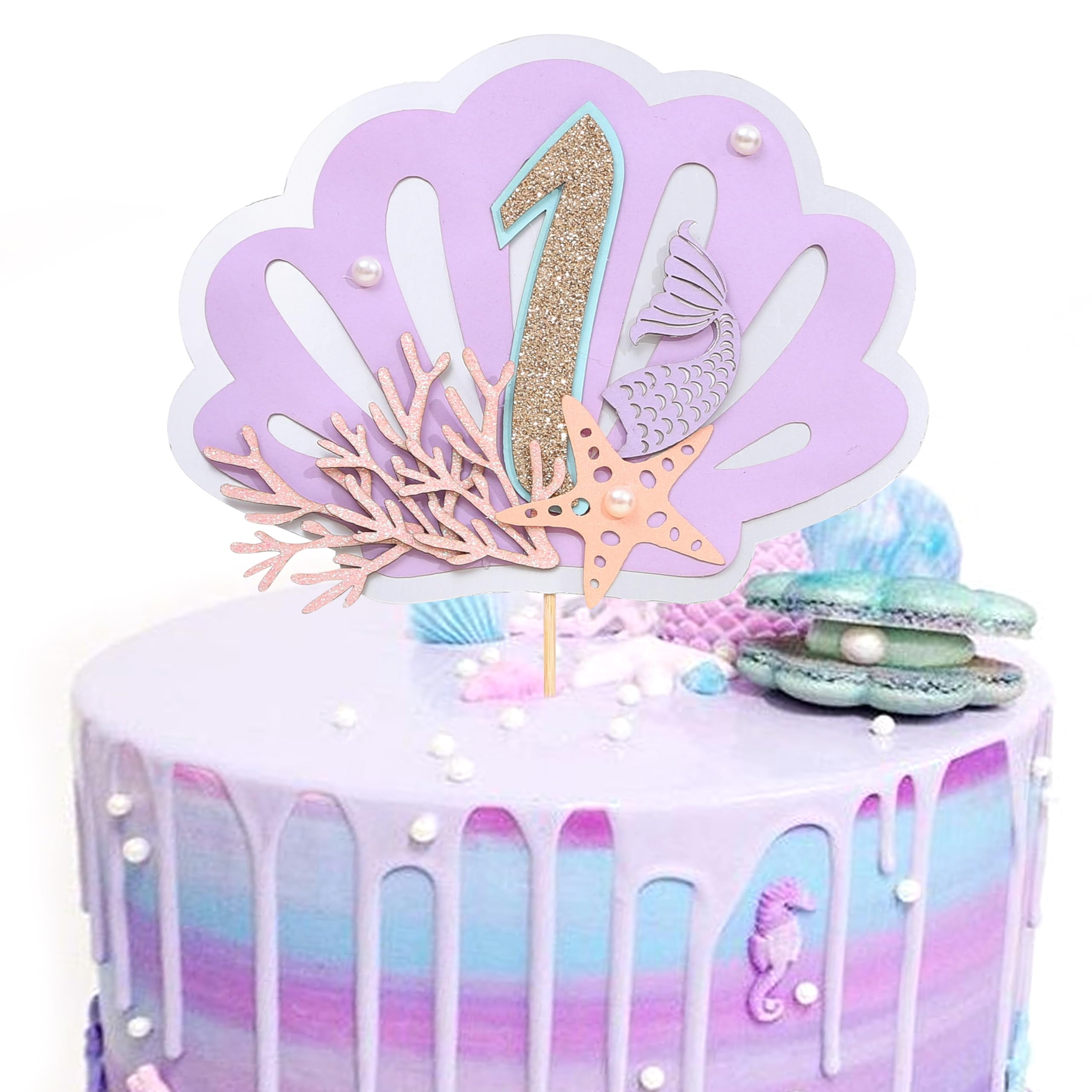 Shell Mermaid First Birthday Cake Topper - H2FSDLittle Princess 1st ...