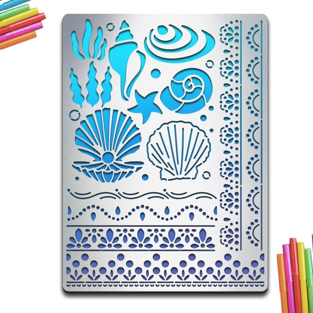Shell Metal Journal Stencil Lace Metal Stencil 5.5×7.5inch Shell Conch ...