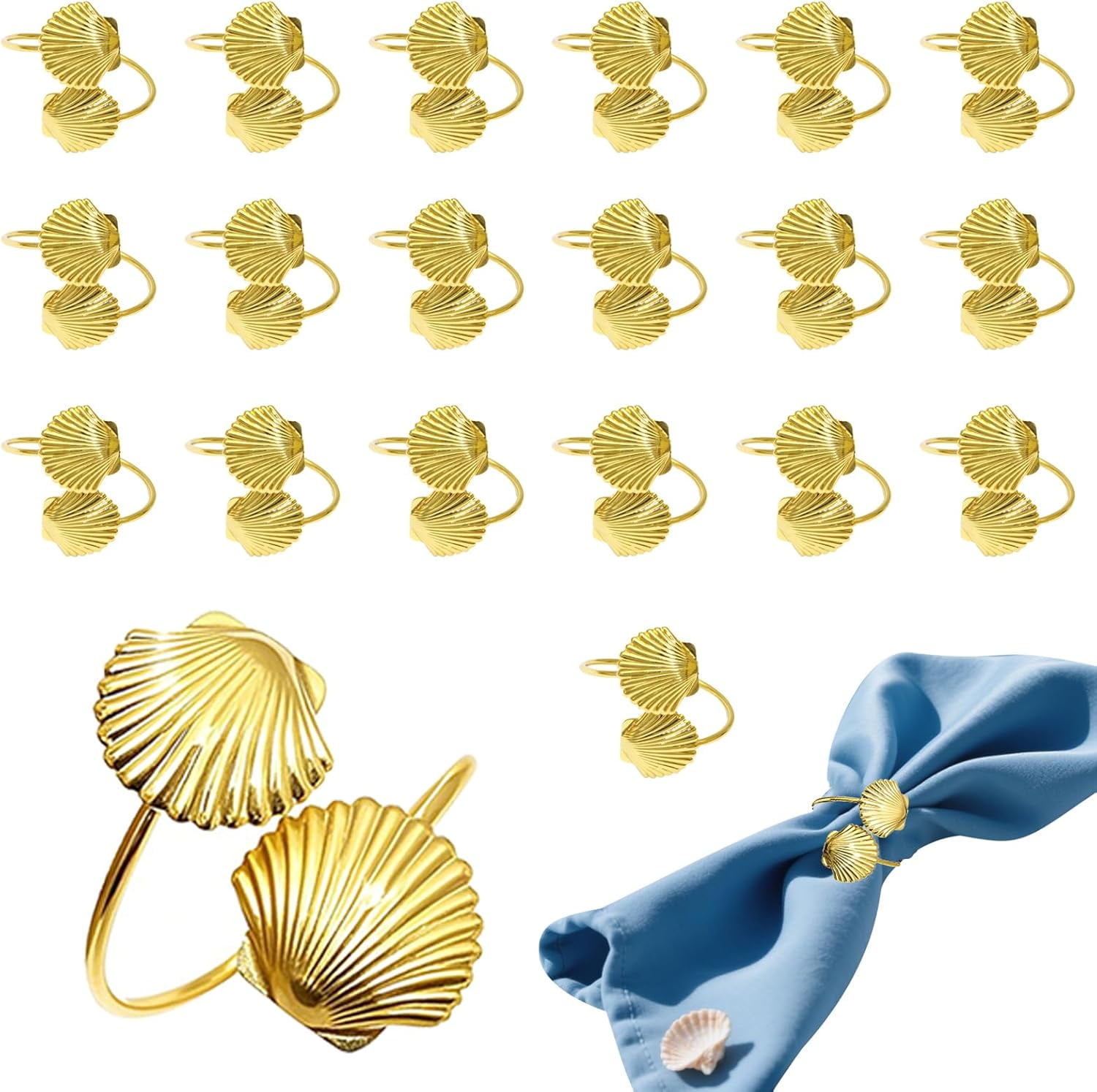 Shell Napkins Rings Set of 20 Gold Metal 2 Layer Seashell Napkin Holder ...