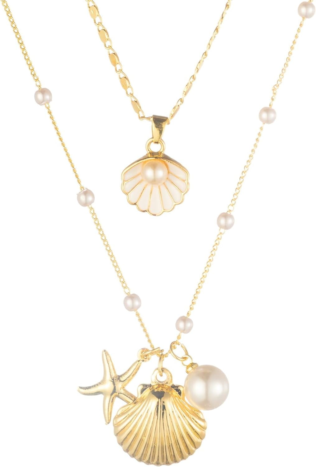 Shell Necklaces for Women 14k Gold Plated Layered Starfish Conch ...