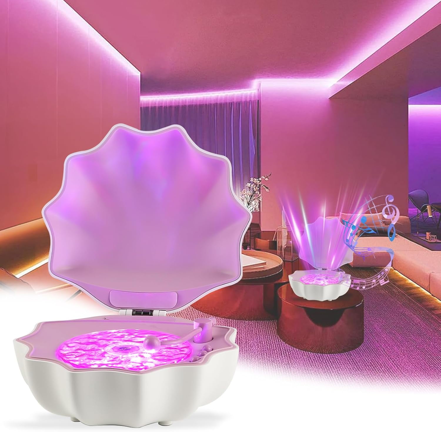 Shell Ocean Lamp, Ocean Wave Projector Light with Portable Speaker, 7 ...