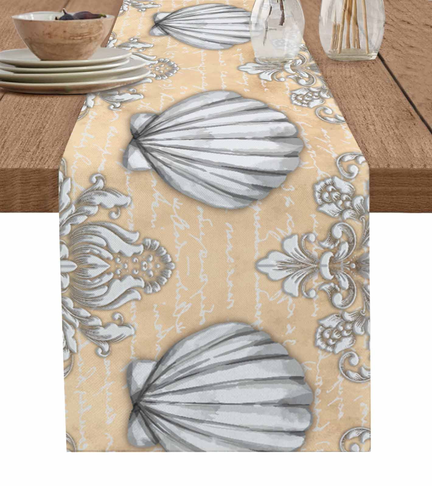 Shell Ocean Pattern Retro Table Runners Kitchen Dining ration Table ...