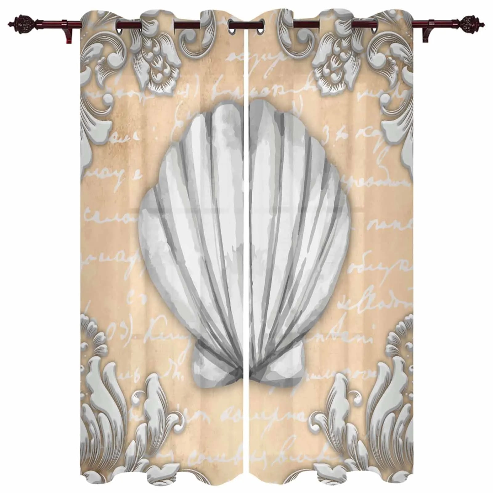 Shell Ocean Pattern Retro Window Curtains for Living Room Bedroom ...