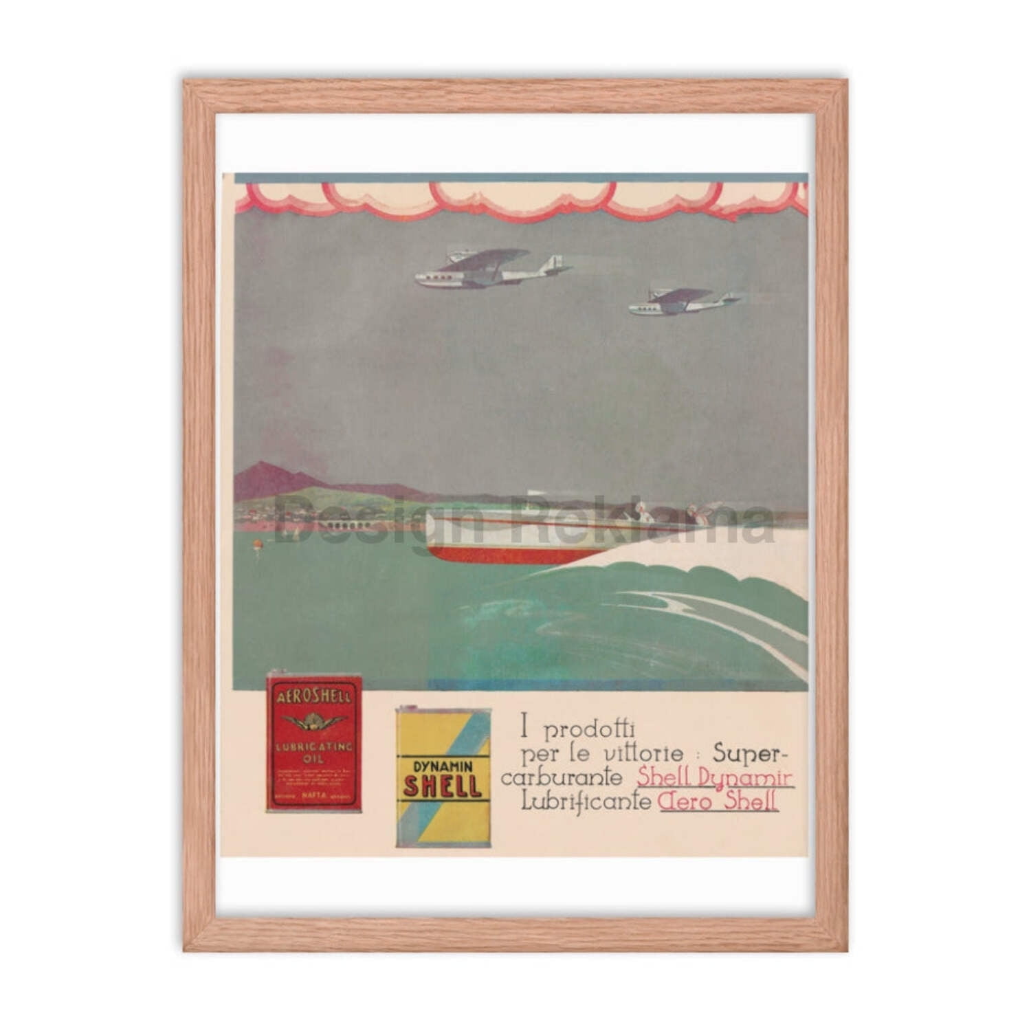 Shell Oil and Gas Products for Boats, Italy, circa 1935. Framed Vintage ...