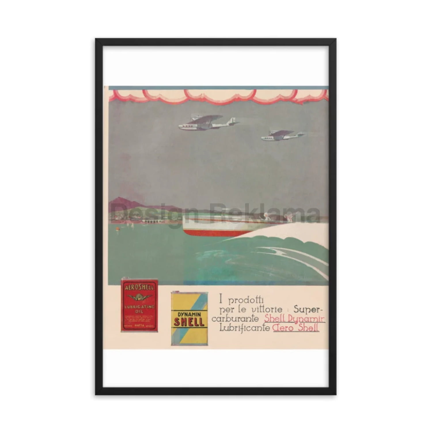 Shell Oil and Gas Products for Boats, Italy, circa 1935. Framed Vintage ...