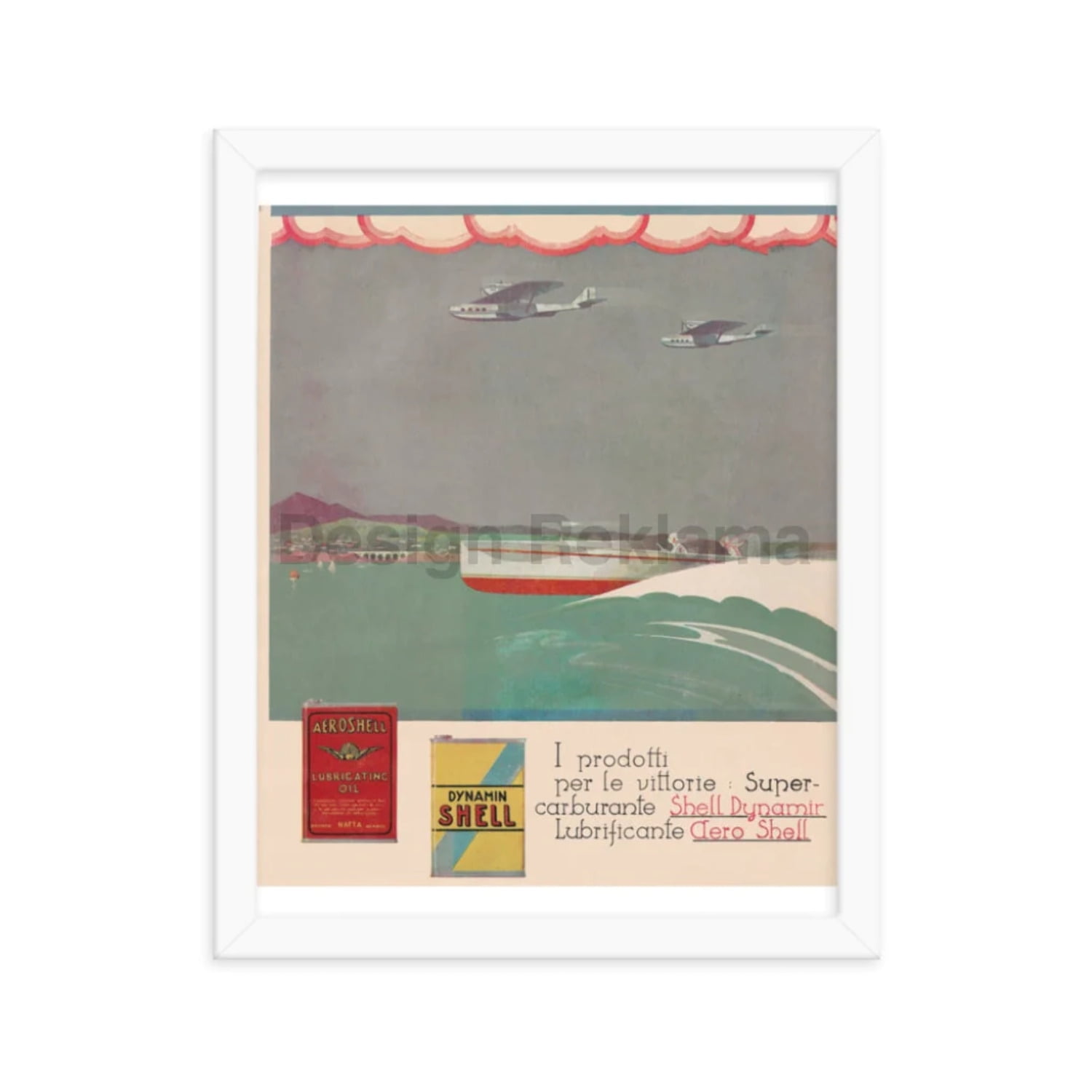 Shell Oil and Gas Products for Boats, Italy, circa 1935. Framed Vintage ...