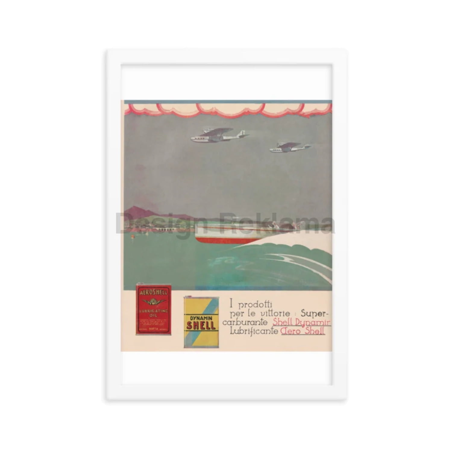 Shell Oil and Gas Products for Boats, Italy, circa 1935. Framed Vintage ...