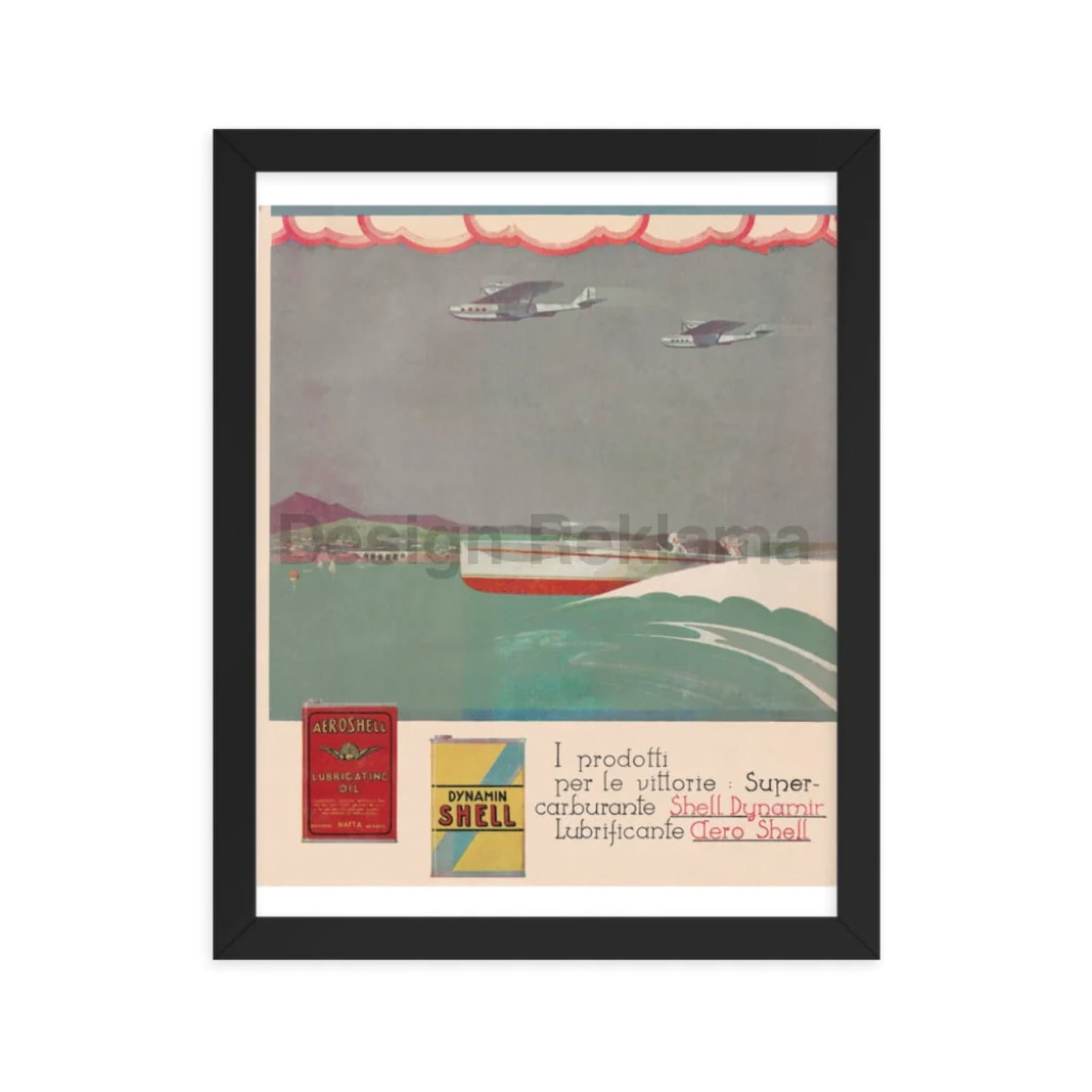 Shell Oil and Gas Products for Boats, Italy, circa 1935. Framed Vintage ...