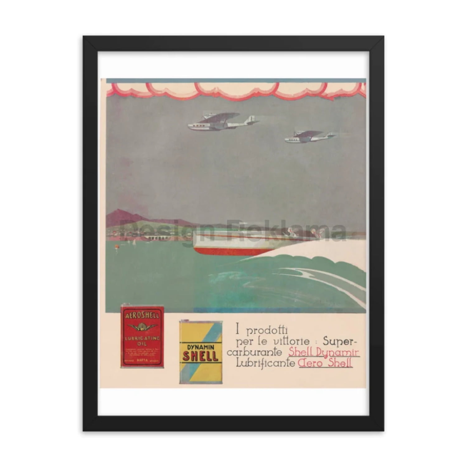 Shell Oil and Gas Products for Boats, Italy, circa 1935. Framed Vintage ...