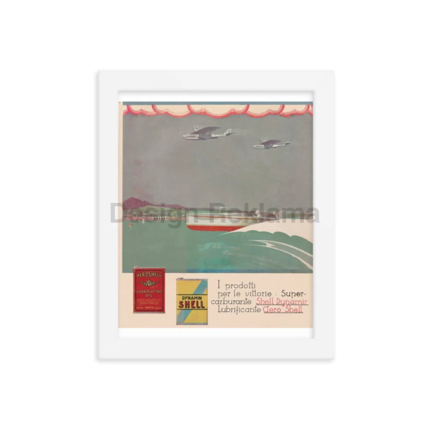 Shell Oil and Gas Products for Boats, Italy, circa 1935. Framed Vintage ...