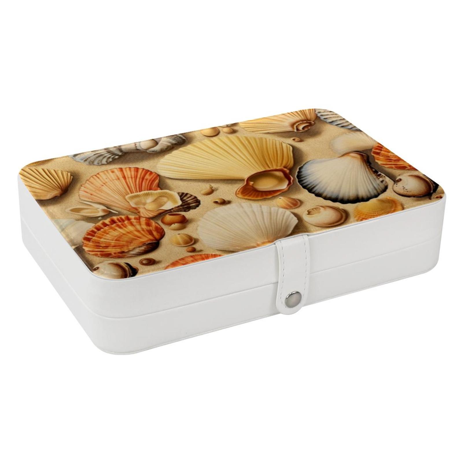 Shell PU Leather Jewelry Organizer Box with Removable Compartment and ...