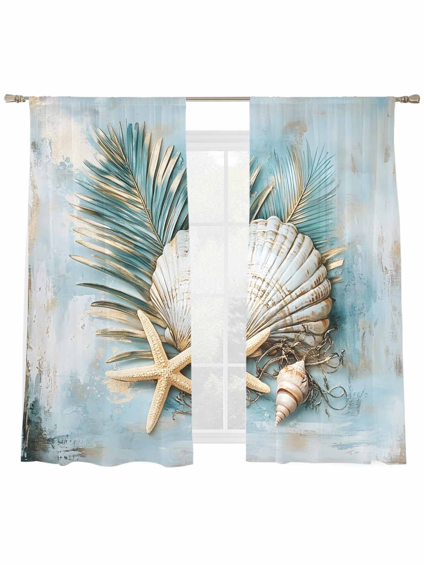 Shell Palm Leaf Sheer Curtains for Living Room Bedroom, Light-filtering ...