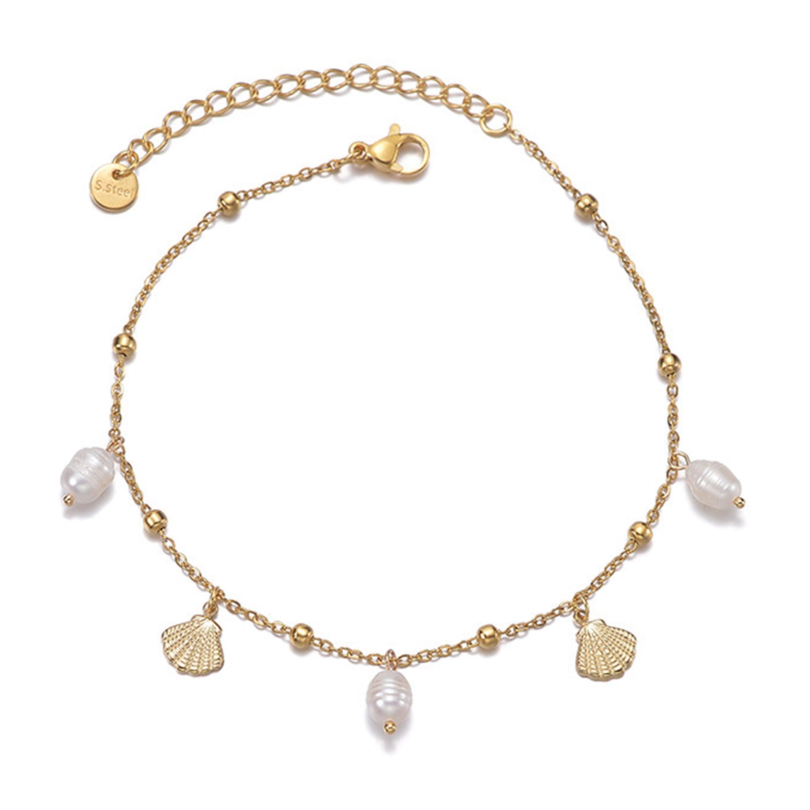 Shell Pearls Foot Chain Jewelry Adjustable Extension Portable Stainless ...