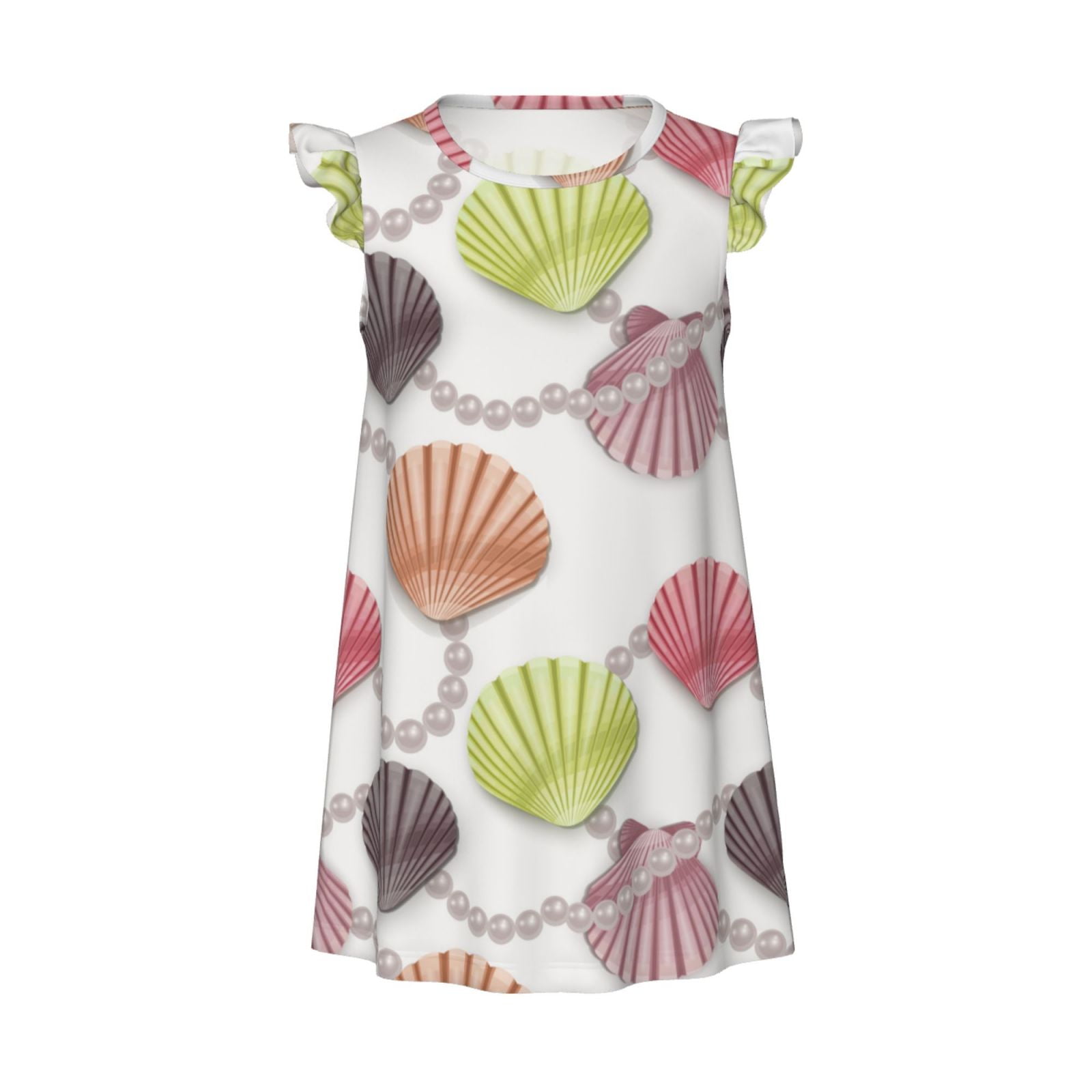 Shell Pearls Print Girls Nightgowns, Short Sleeves Princess Dress ...