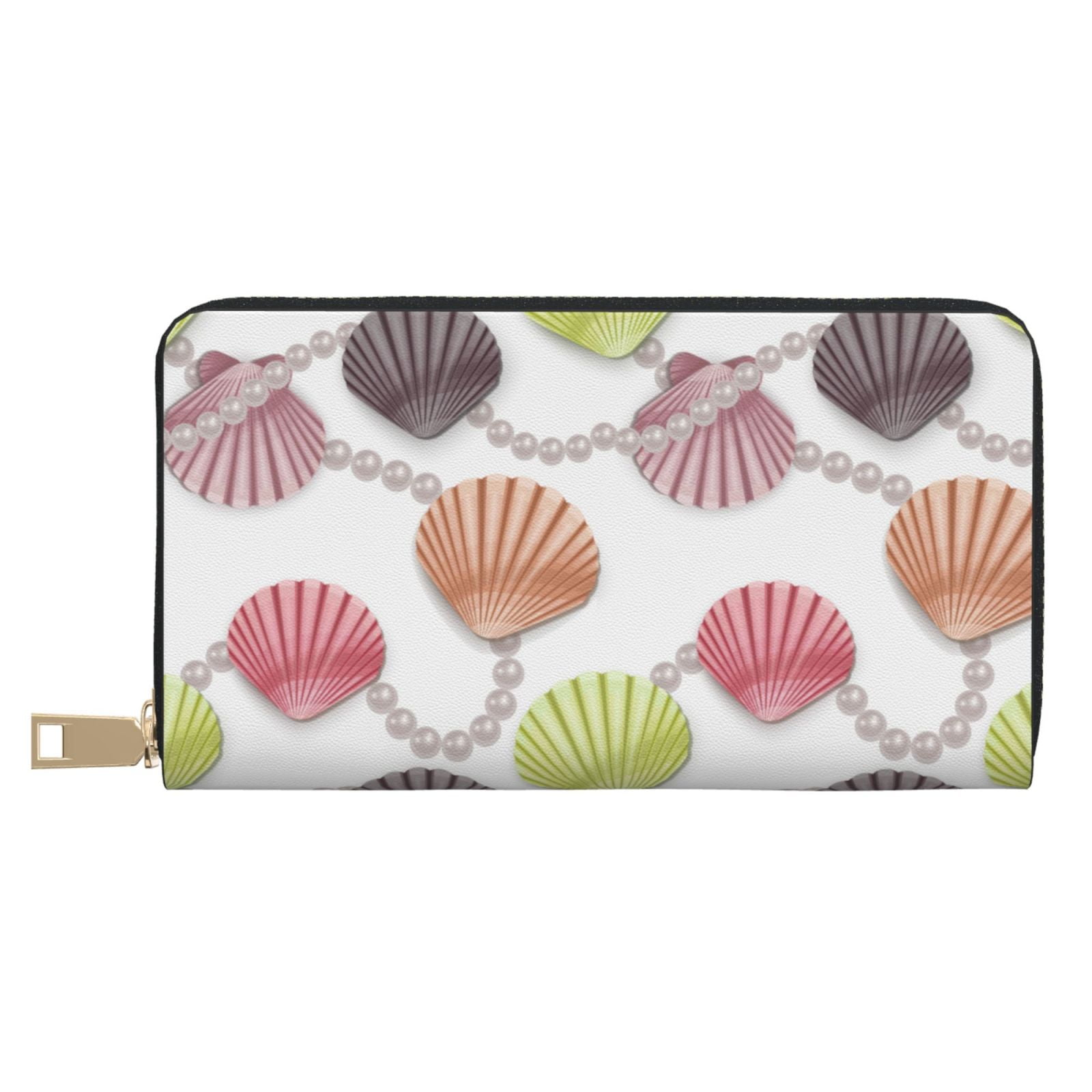 Shell Pearls Print Wallet Women, Leather Bifold Multi Card Wallet ...