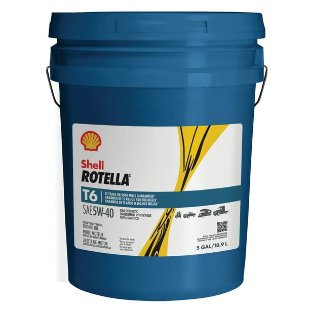 Shell Rotella T6 Full Synthetic 5W-40 Diesel Engine Oil, 5 Gallon ...