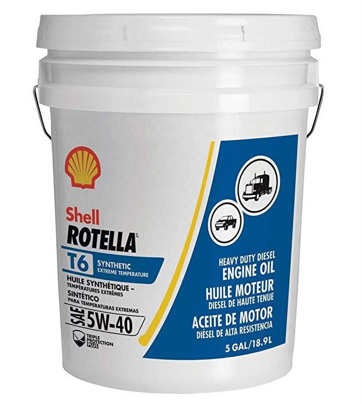 Shell Rotella T6 Full Synthetic 5W-40 Diesel Engine Oil, 5 Gallon ...