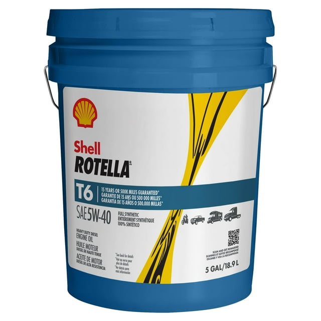 Shell Rotella T6 Full Synthetic 5W-40 Diesel Engine Oil, 5 Gallon ...
