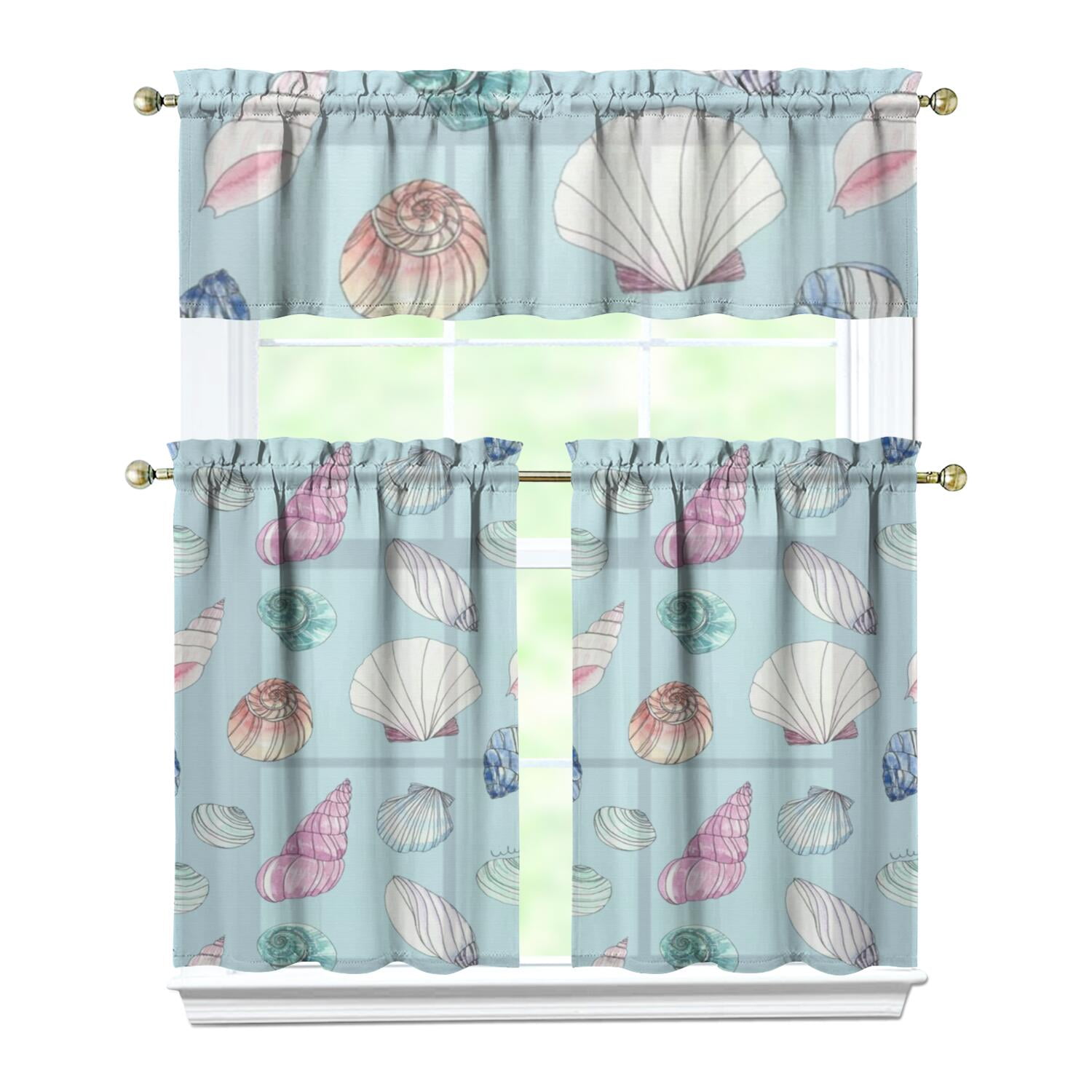 Shell Seashell Beach Curtains Set Starfish Coral Sea Marine Life Fish ...