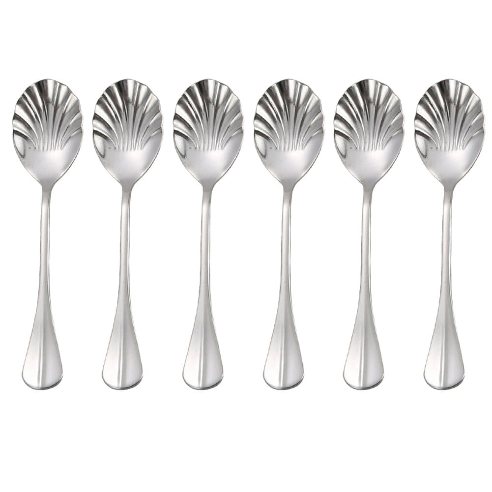 Shell-Shaped Stainless Steel Dessert Spoon Set Long Handle Elegant ...