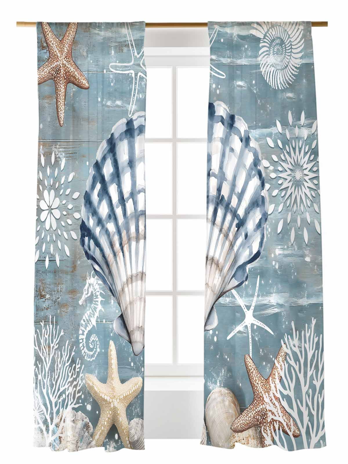 Shell Sheer Curtains 2 Panels Set Coral Starfish Coral Vintage Lihgt ...