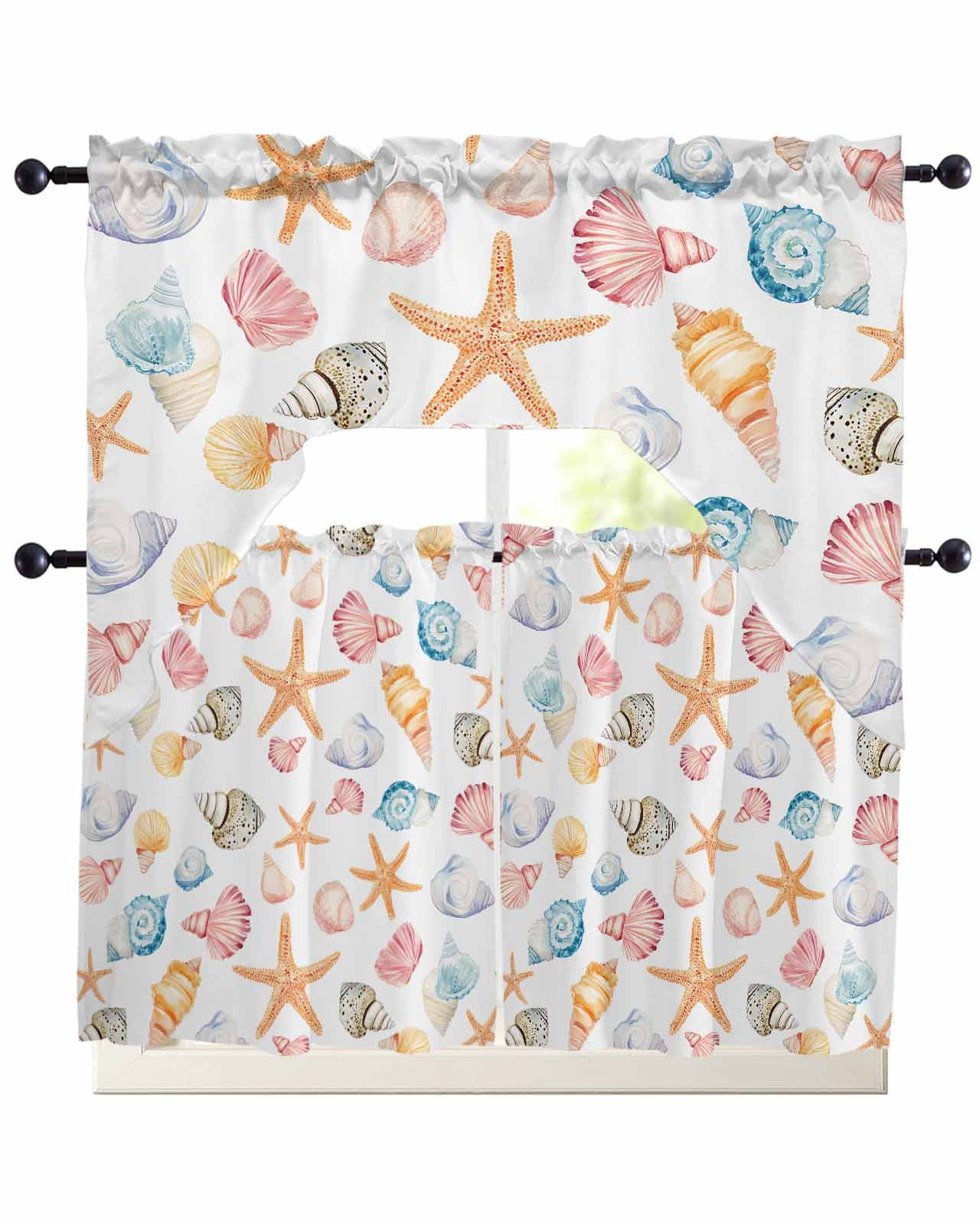 Shell Starfish Coastal Kitchen Curtains Swag Valance and Tier Curtains ...