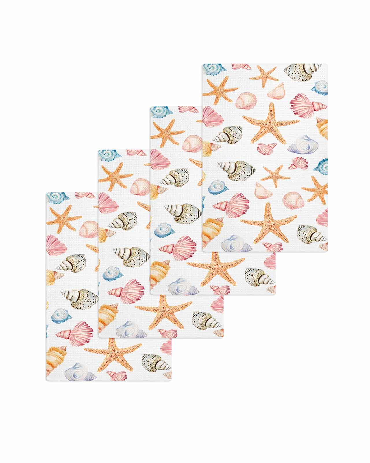 Shell Starfish Coastal Kitchen Dish Towels for Drying Dishes Set of 4 ...