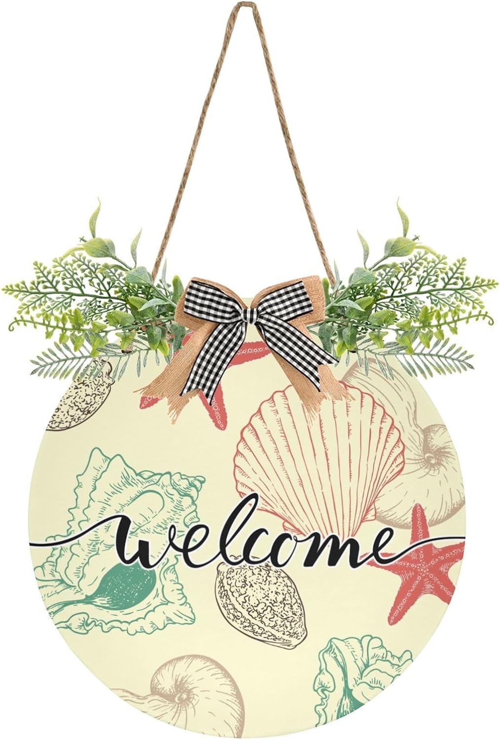 Shell Starfish Conch Welcome Sign Farmhouse Front Porch Door Hanging ...