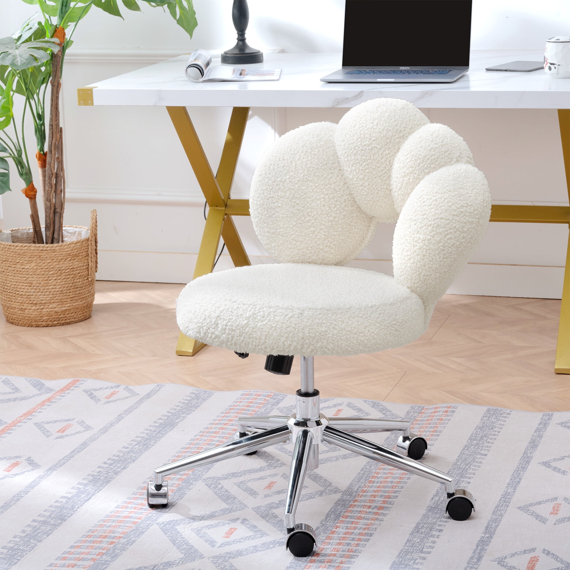 Shell Swivel Chair with Adjustable Height, Teddy Vanity Chair for ...