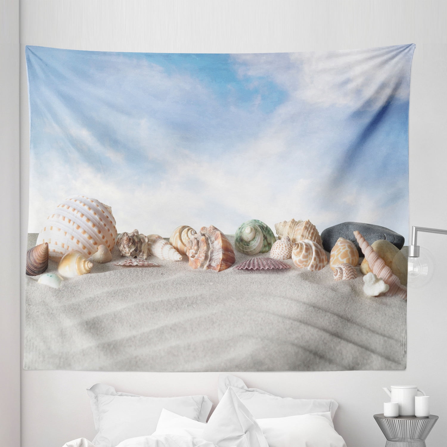 Shell Tapestry, Fragile Seashells on Sand Hill with Sky Background ...