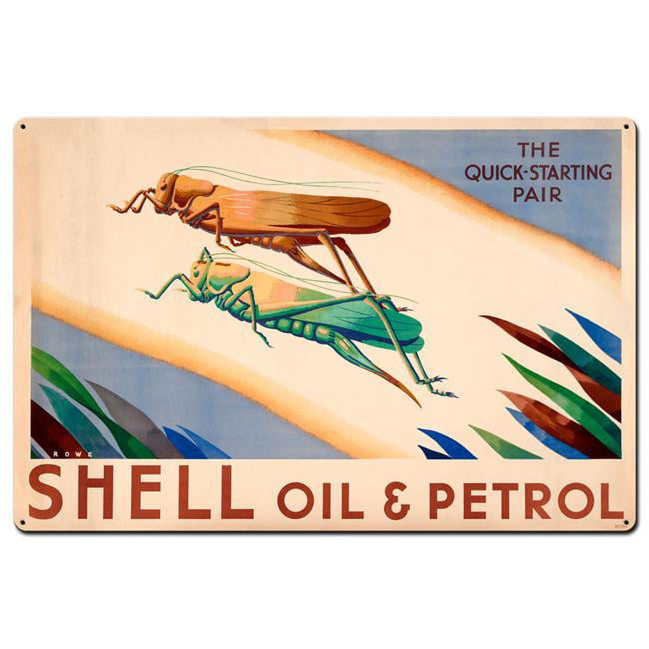 Shell The Quick Starting Pair Shell Oil Grasshoppers Satin Metal Sign ...