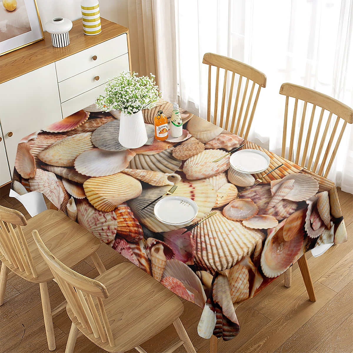 Shell Theme Rectangular Tablecloth Star Shell Conch Home r Tablecloth ...