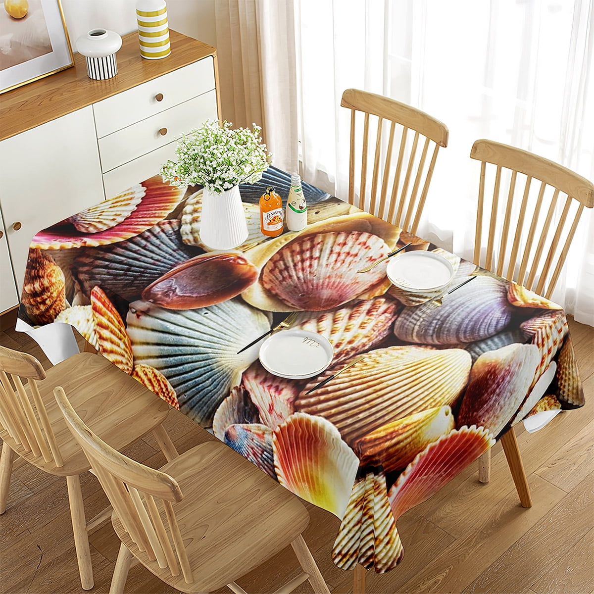 Shell Theme Rectangular Tablecloth Star Shell Conch Home r Tablecloth ...