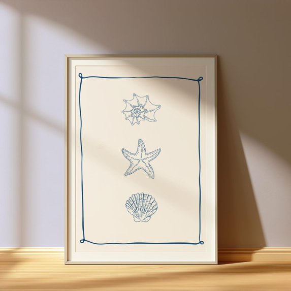 Shell Wall Art Multiple Shell Art Print Blue Theme Decor Beach Coastal ...