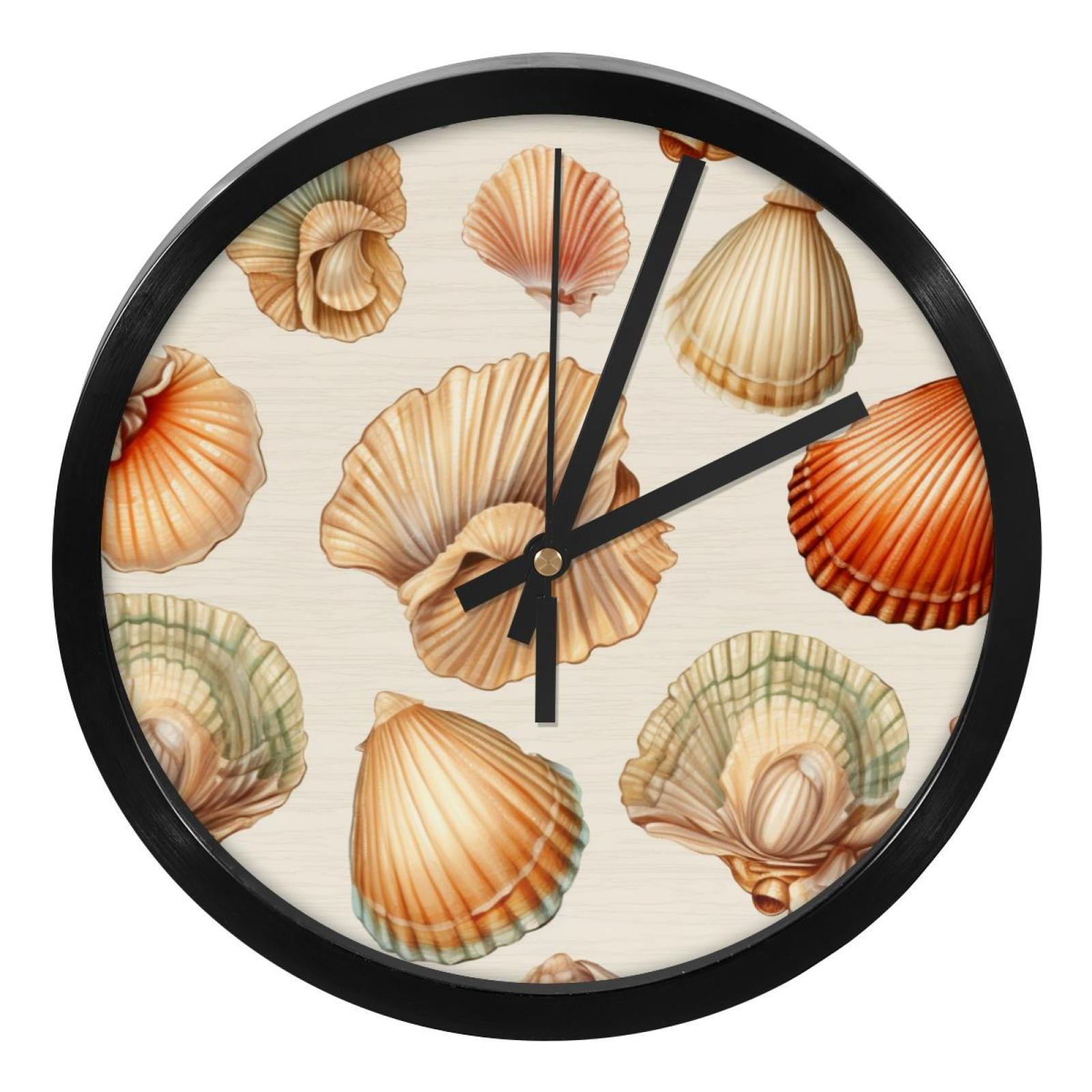 Shell Wall Clock, 9.8 Inches, Silent, Not Ticking, Round Digital Clock ...