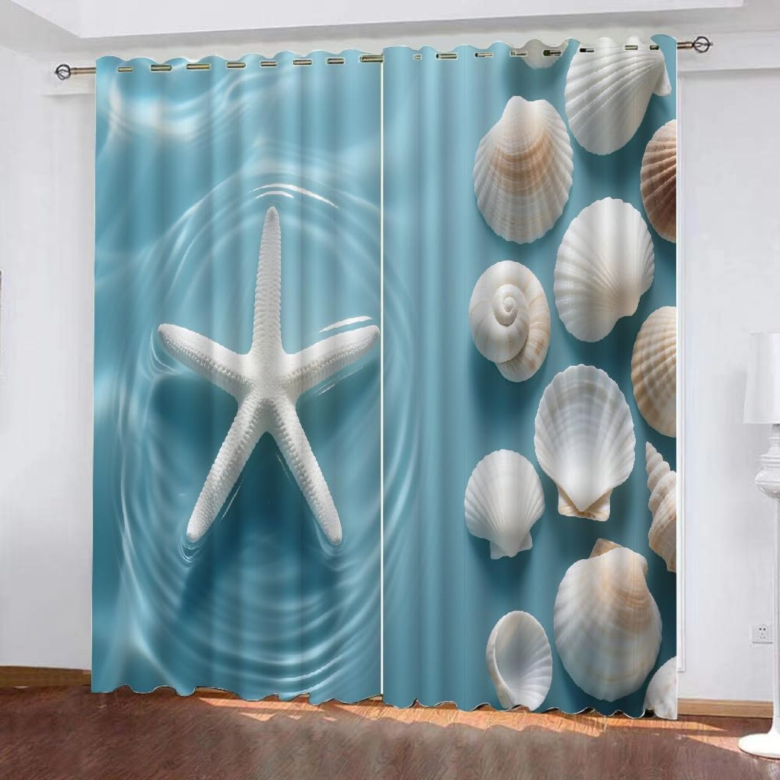 Shell Window Treatments, Water Drop Blue Curtain For Windows, Light ...