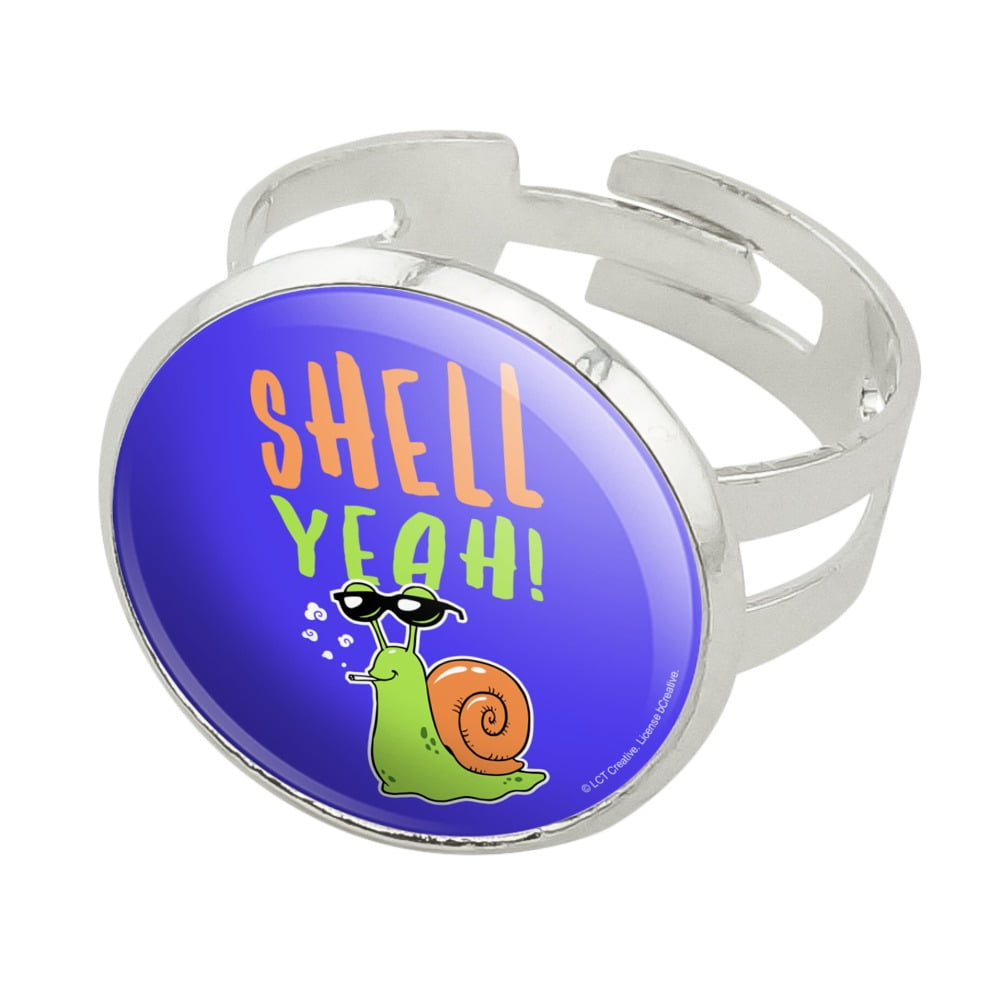 Shell Yeah Hell Yes Snail Funny Humor Silver Plated Adjustable Novelty ...