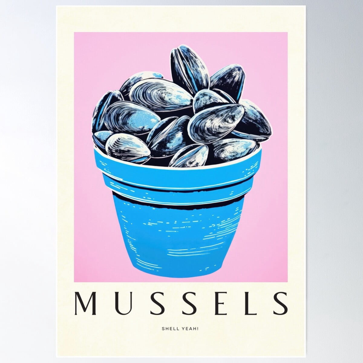Shell Yeah! Quirky Mussels Retro Art Print - Nautical Seaside Vintage ...