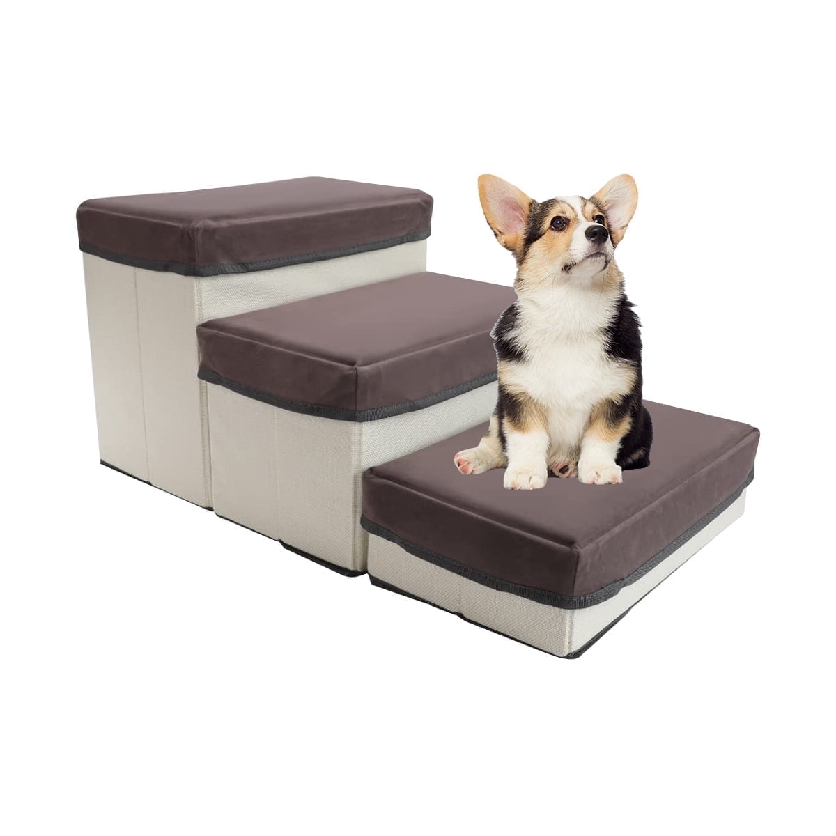 ShellKingdom Pet Stairs 3-Step Foldable Dog Ramp Ladder with Storage ...