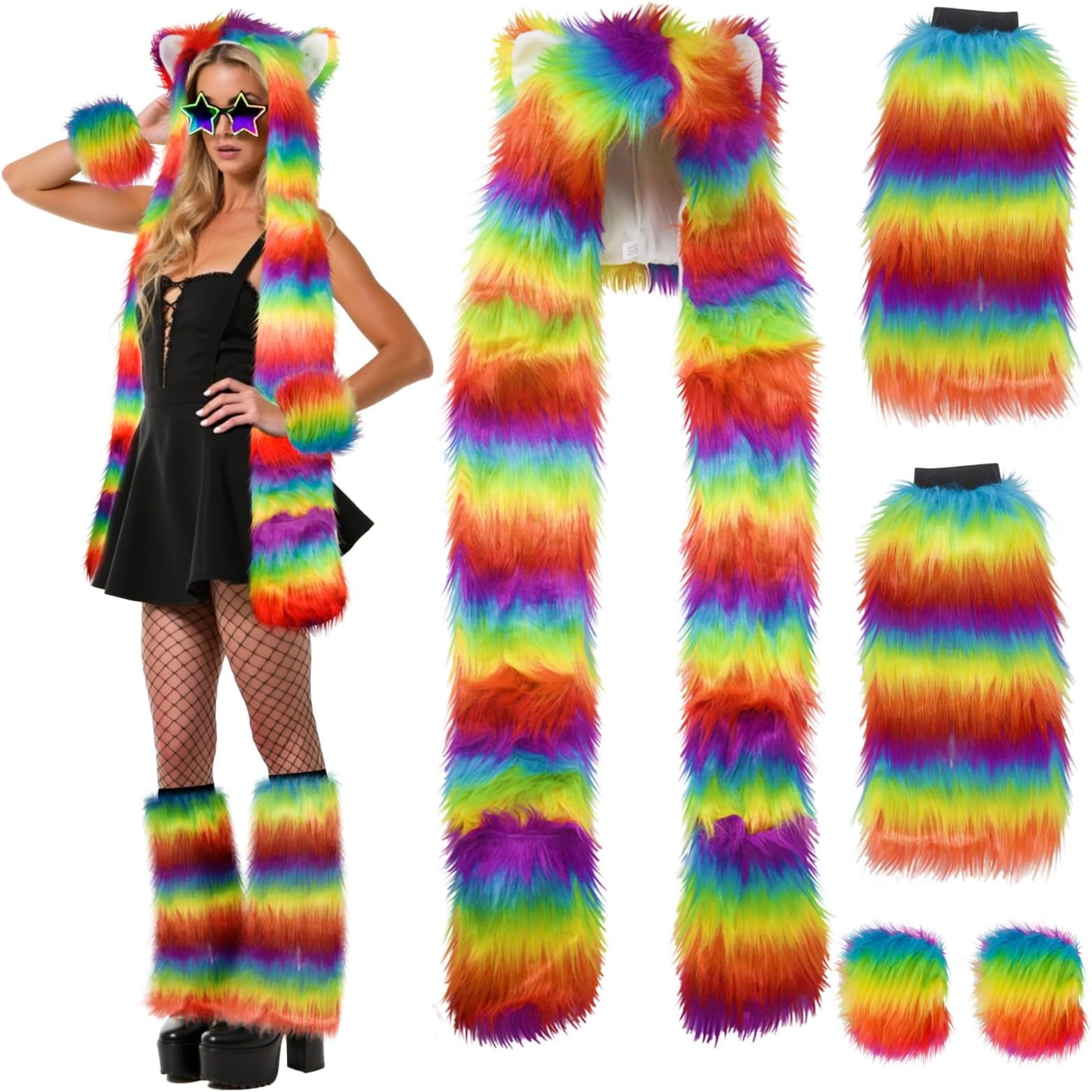 ShellKingdom Plush Novelty Animal Hat, 3 in 1 Function Faux Fur Full ...