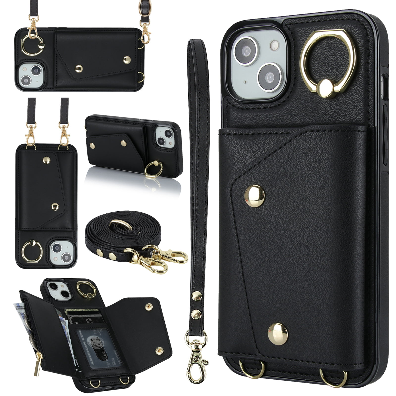 ShellTech for iPhone 13 Case with Card Holder and Strap - Zipper Pocket ...
