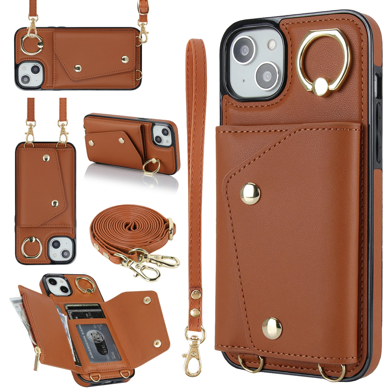 ShellTech for iPhone 13 Case with Card Holder and Strap - Zipper Pocket ...