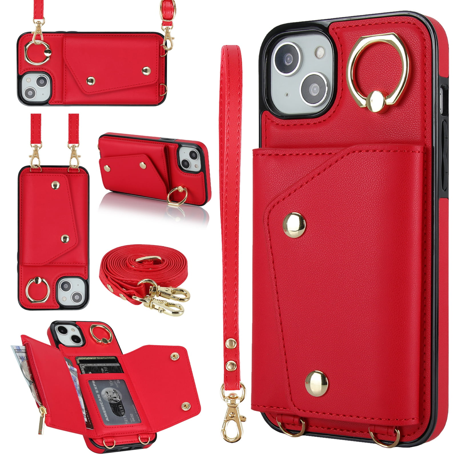 ShellTech for iPhone 13 Case with Card Holder and Strap - Zipper Pocket ...