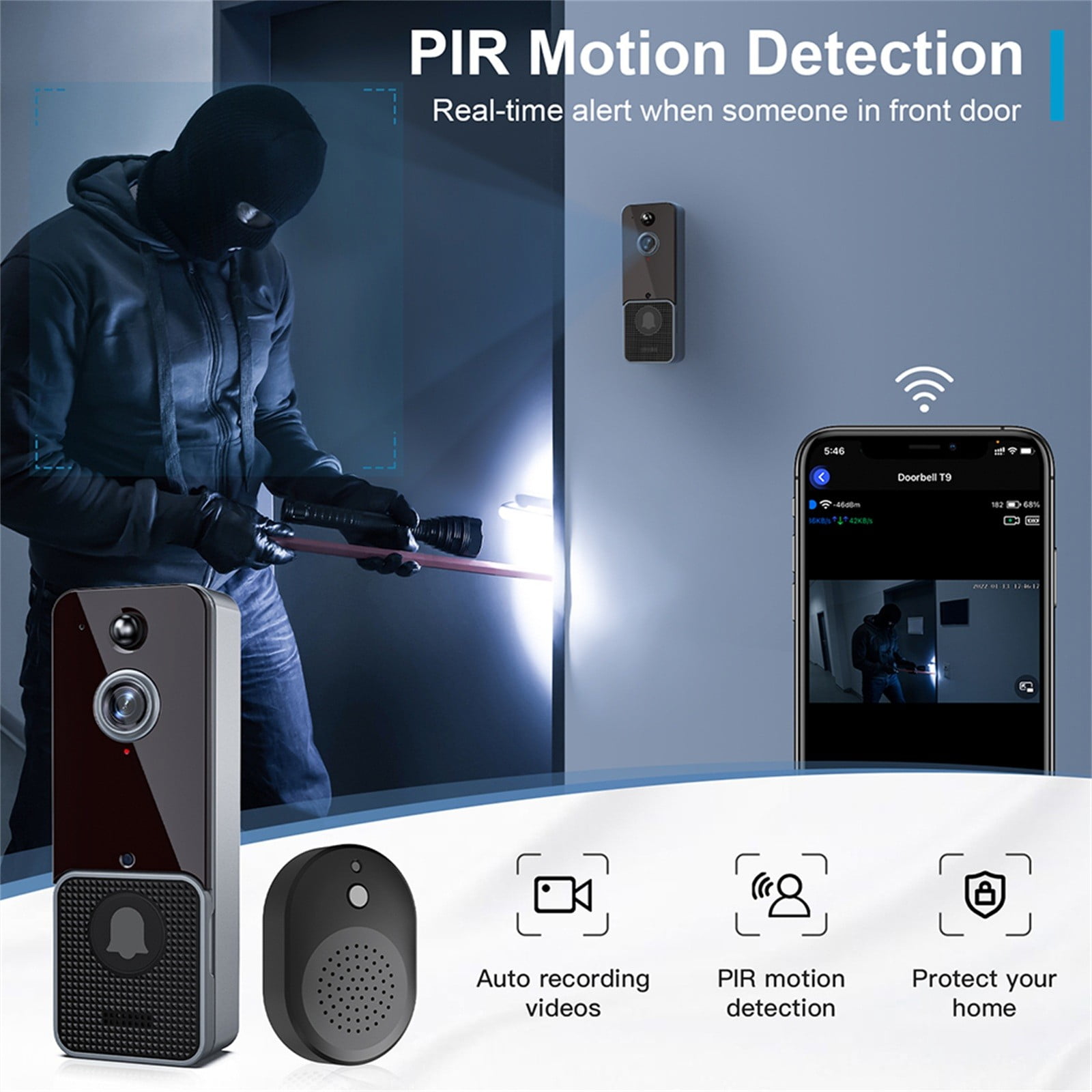 Shellbot Doorbell Camera Wireless, WiFi Video Doorbell with Chime,Smart ...