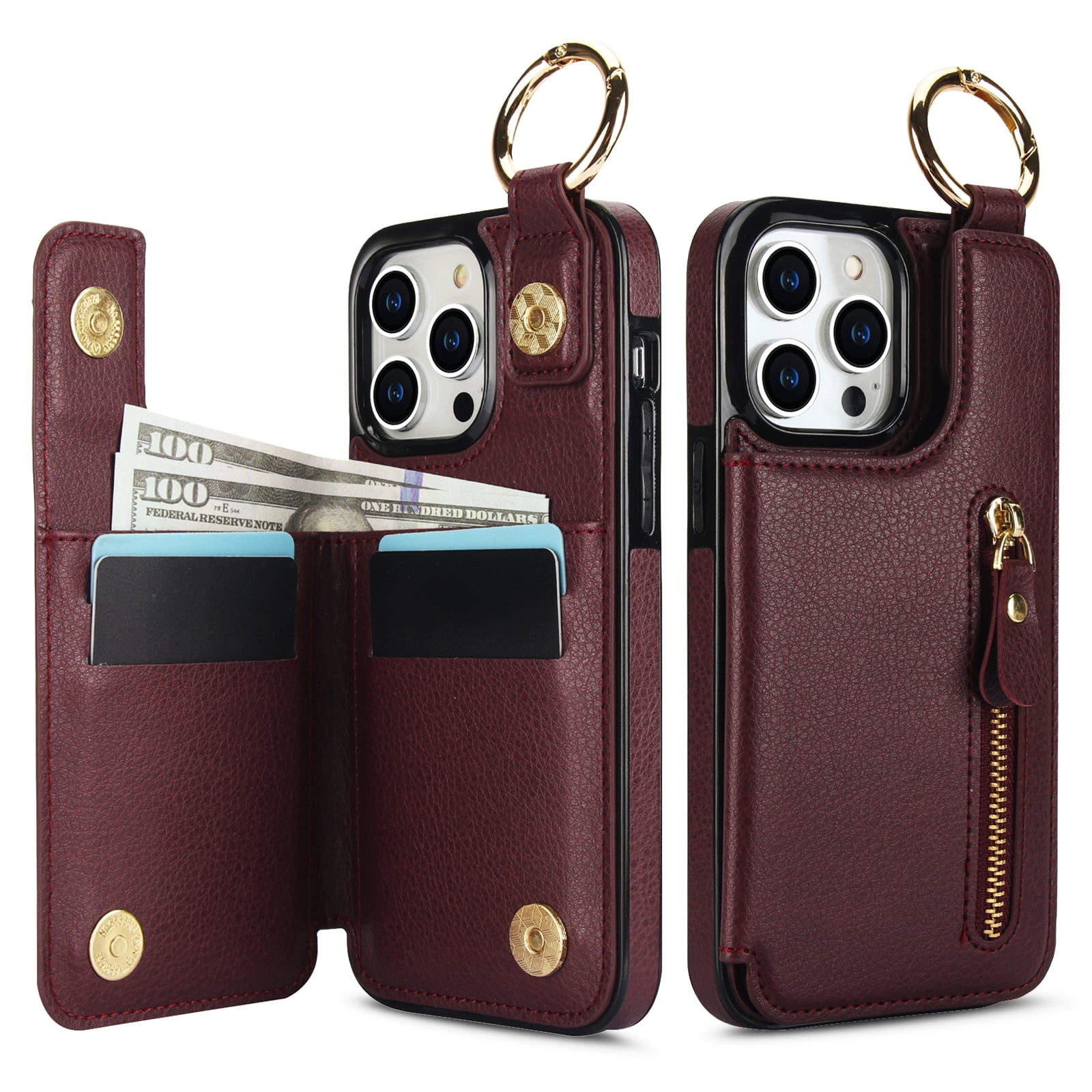 Shellify for iPhone 13 Pro Wallet Case with Card Holder, Zipper Storage ...