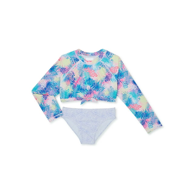 Shelloha Girls Long Sleeve Crop Top Rashguard and Bikini Bottoms ...