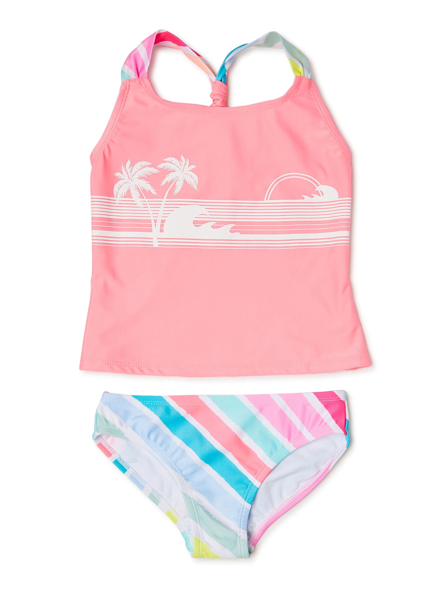 Shelloha Girls Tropical Stripe Tankini Top and Bottom, UPF 50+, 2-Piece ...