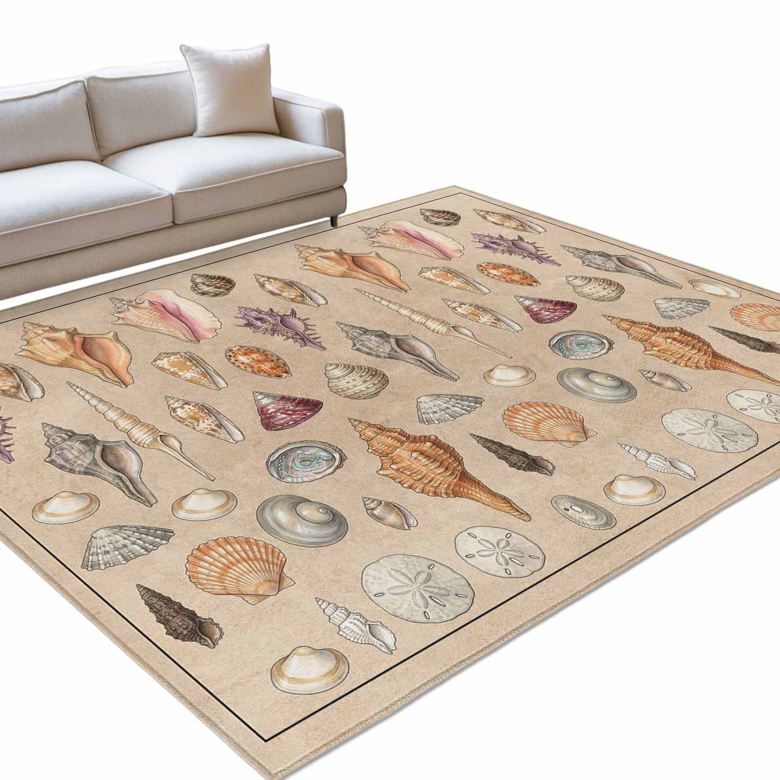 Shells Area Rugs 3x5ft Retro Ocean Colorful Shell Conch Linen Texture ...